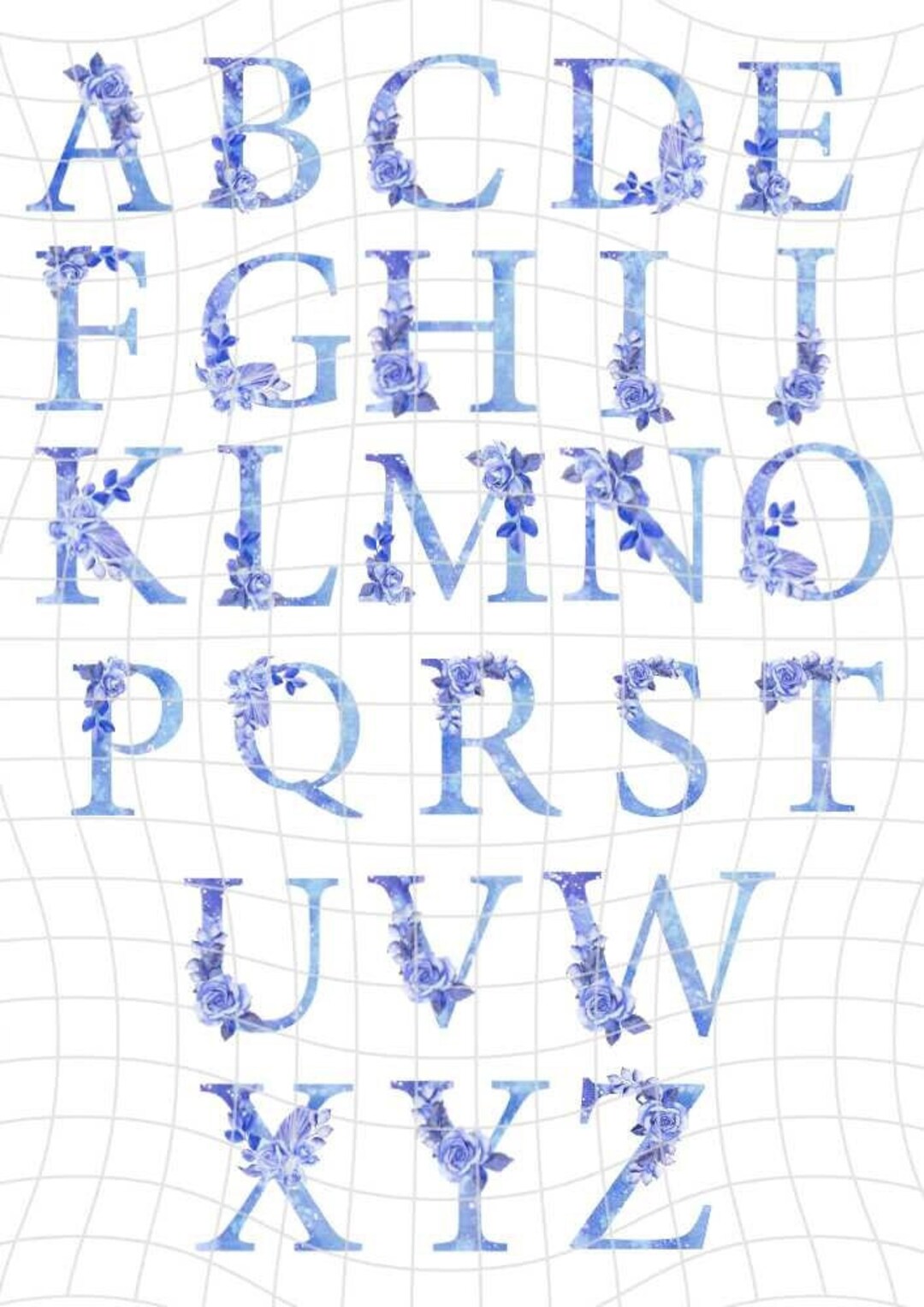 Alphabet Watercolor Blue Floral Alphabet Letters Digital - Etsy