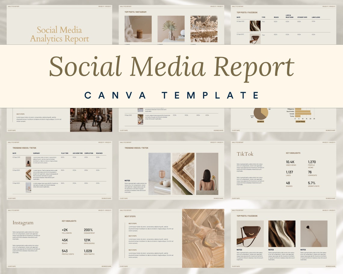 Social Media Analytics Report Template Canva Template - Etsy