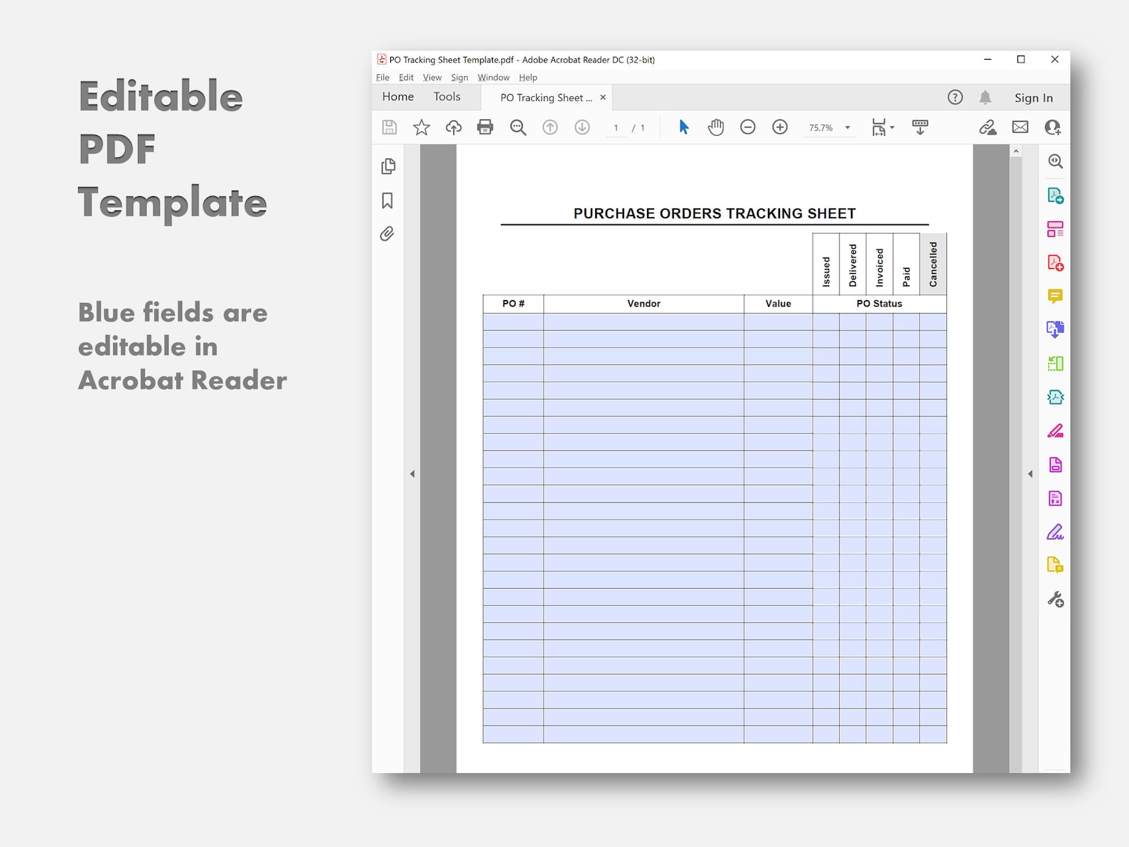 Purchase Orders Tracking Sheet in PDF & Microsoft Word Editable Digital ...