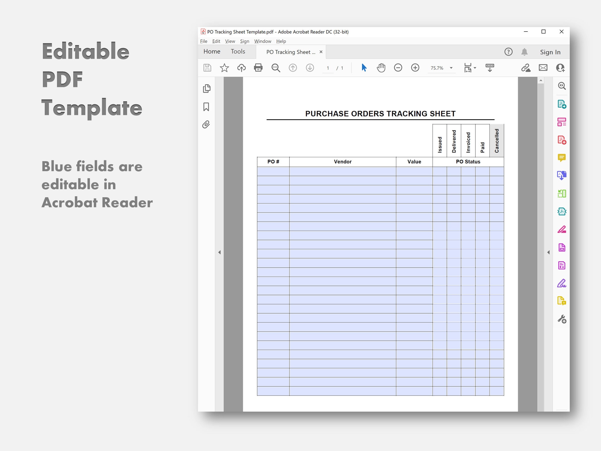 Purchase Orders Tracking Sheet in PDF & Microsoft Word Editable Digital ...