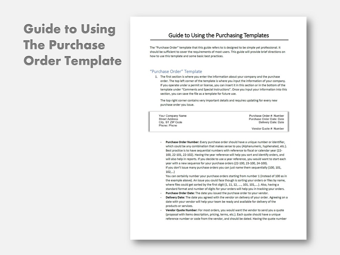 Purchase Order Form in PDF and Microsoft Word Editable Digital Download ...