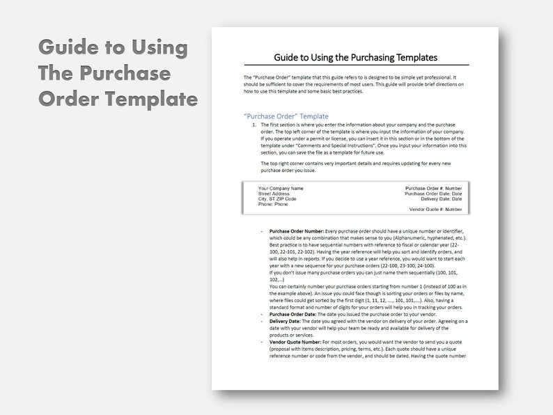 Purchase Order Form in PDF and Microsoft Word Editable Digital Download ...