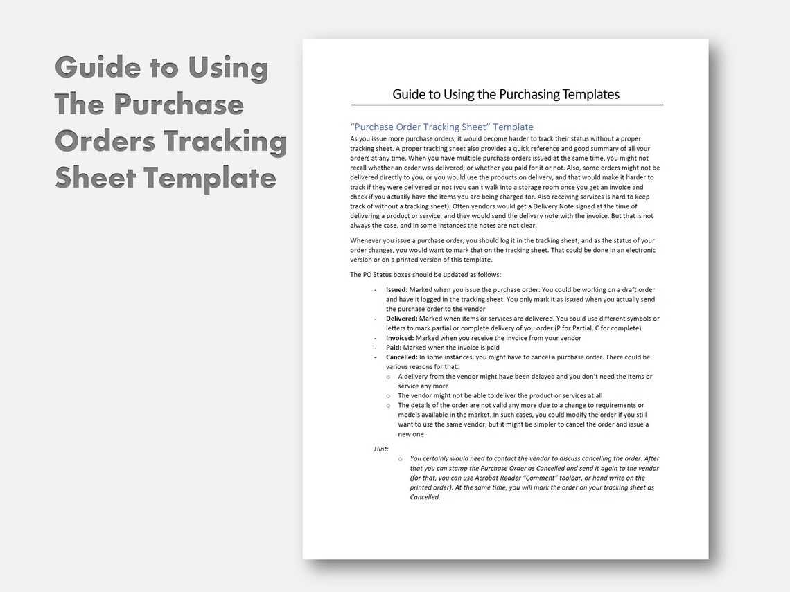 Purchase Orders Tracking Sheet in PDF & Microsoft Word Editable Digital ...