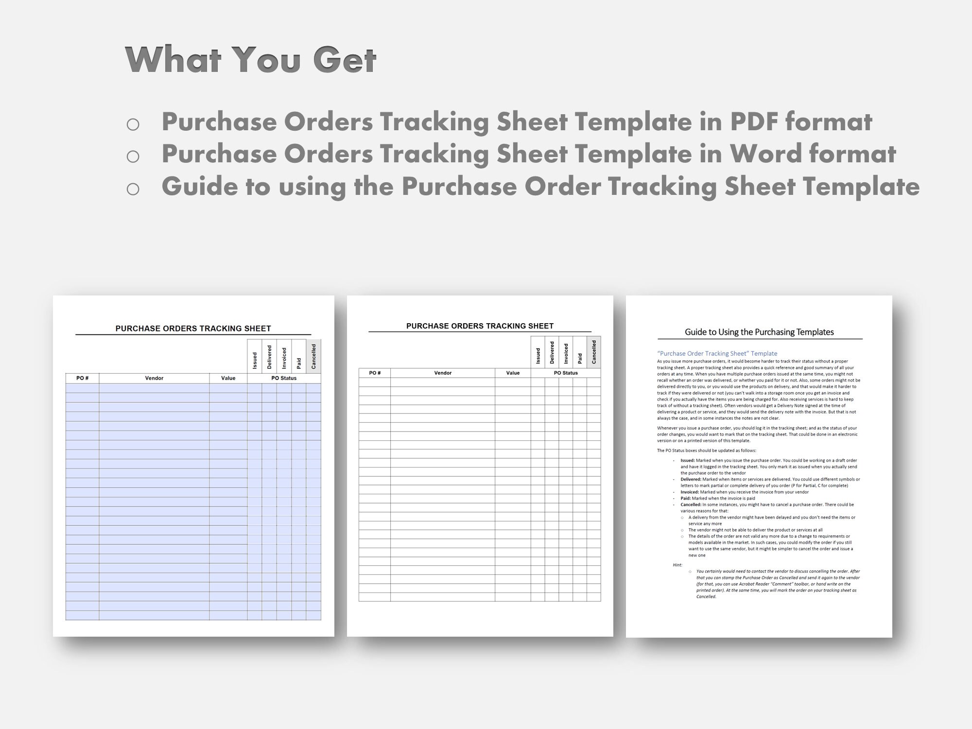 Purchase Orders Tracking Sheet in PDF & Microsoft Word Editable Digital ...