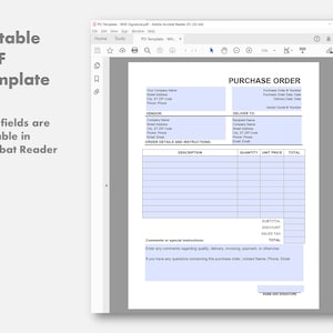 Purchase Order Form in PDF and Microsoft Word Editable Digital Download ...