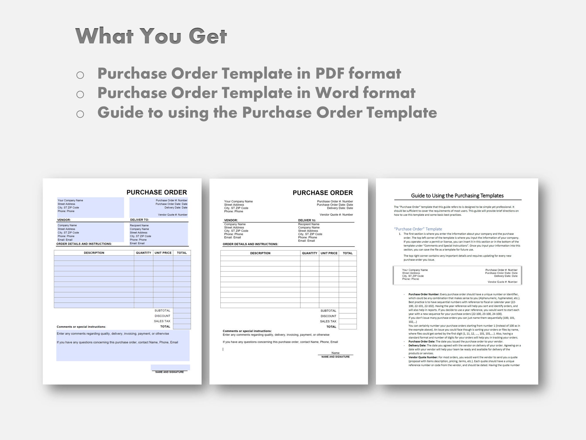 Purchase Order Form in PDF and Microsoft Word Editable Digital Download ...
