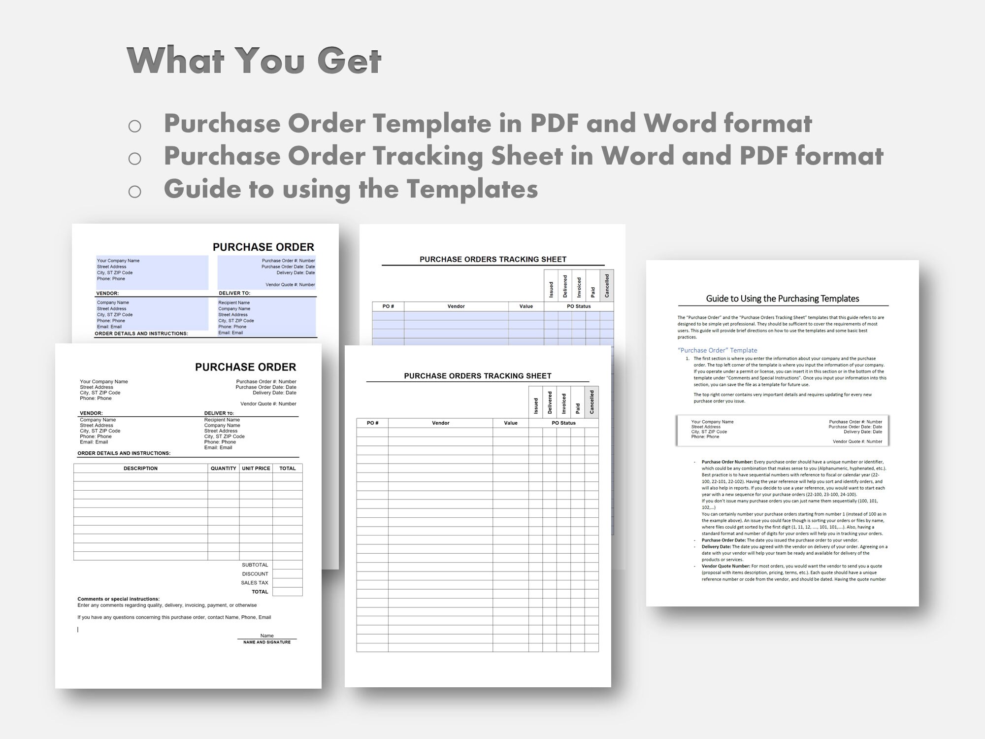 Purchase Order Form & Purchase Orders Tracking Sheet. Pdf/microsoft ...