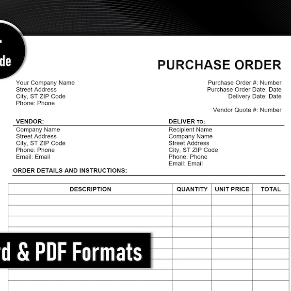 Word Purchase Order Template - Etsy