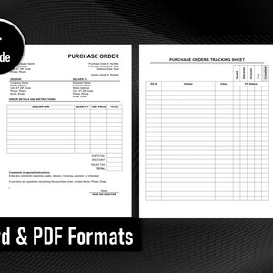 Purchase Order Form & Purchase Orders Tracking Sheet. Pdf/microsoft ...