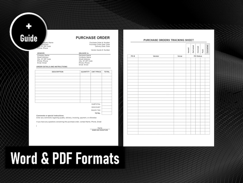 Purchase Order Form & Purchase Orders Tracking Sheet. Pdf/microsoft ...