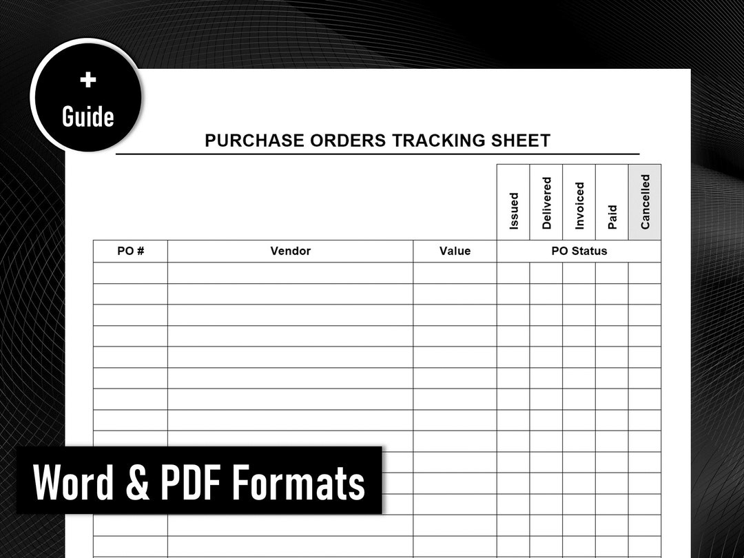 Purchase Orders Tracking Sheet in PDF & Microsoft Word Editable Digital ...