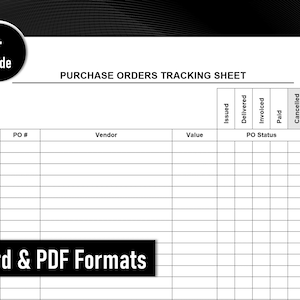 Purchase Orders Tracking Sheet in PDF & Microsoft Word Editable Digital ...