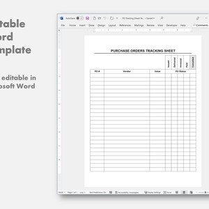 Purchase Orders Tracking Sheet in PDF & Microsoft Word Editable Digital ...