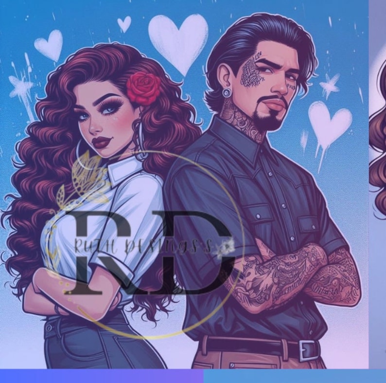 Chicano Love Couple Designs Style Design Cute Couples for Valentines - Etsy