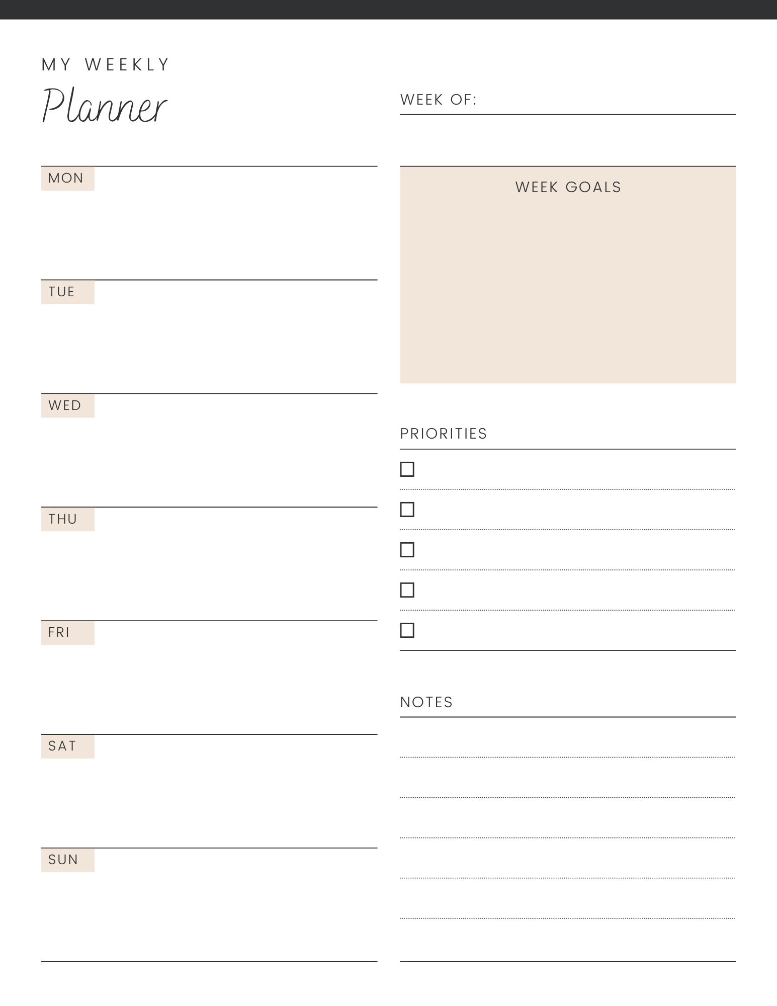 Weekly to Do Planner, Instant Download, Minimalistic Planner, Printable ...