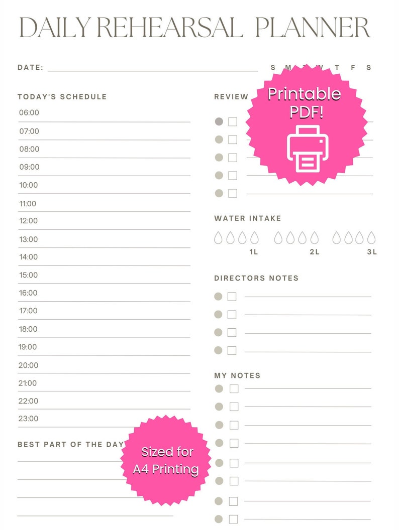 Daily & Hourly Rehearsal Planner Sheet for Theatre Shows, Students ...