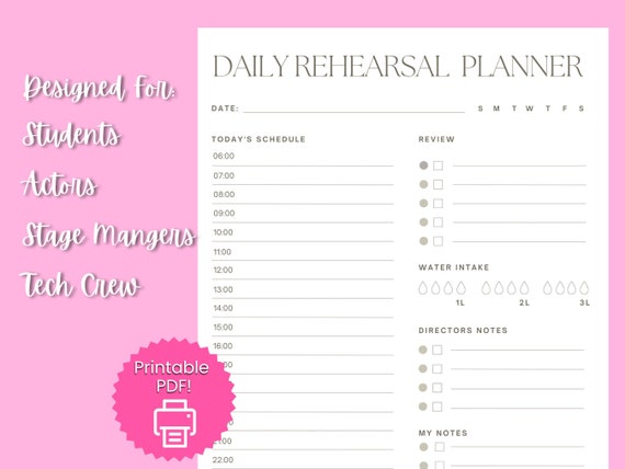 Daily & Hourly Rehearsal Planner Sheet for Theatre Shows - Etsy