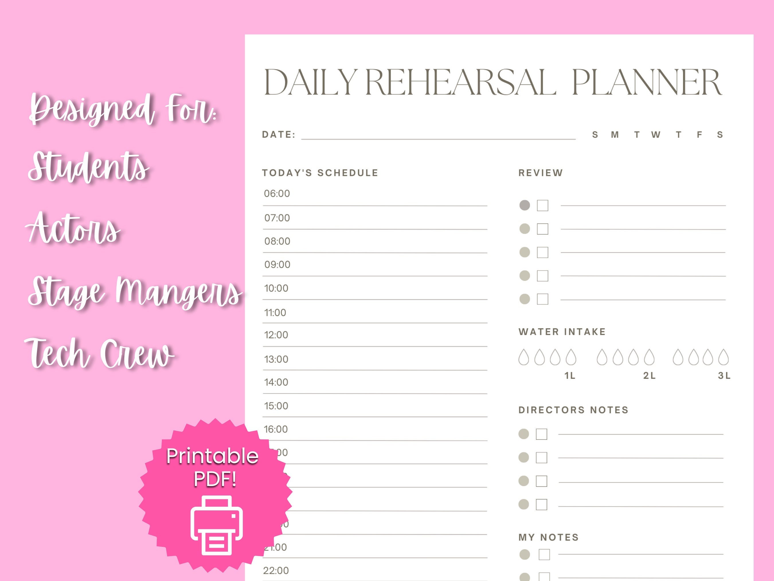 Daily & Hourly Rehearsal Planner Sheet for Theatre Shows, Students ...