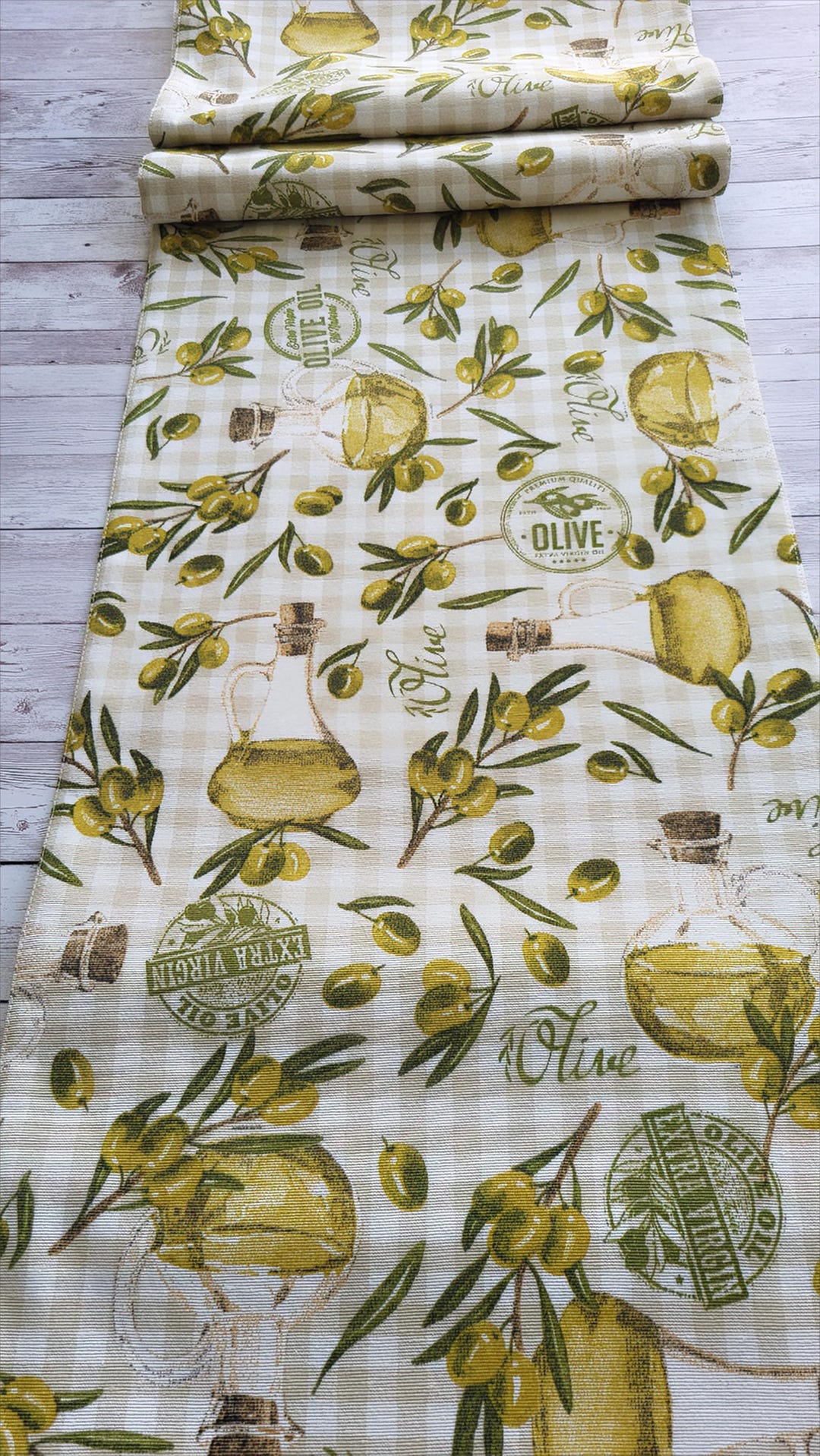 Olive Table Runner. Matching Placemats - Set of 6,8,10. Fully Lined and ...