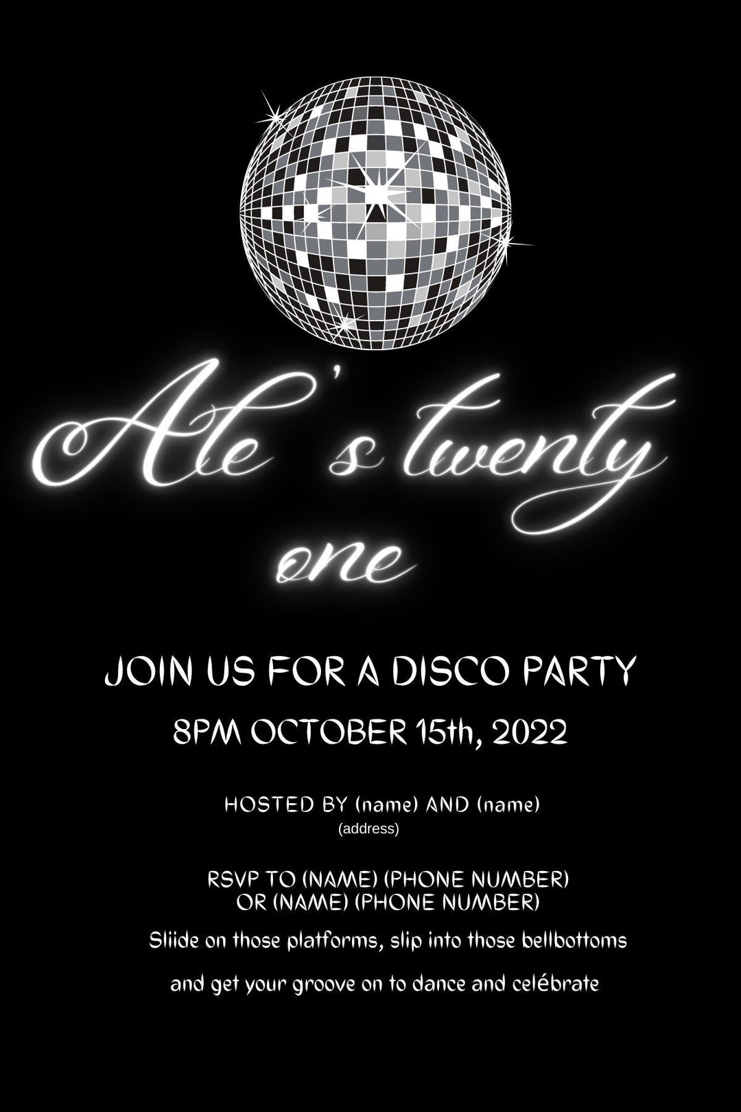 Disco Party Invitation Template - Etsy