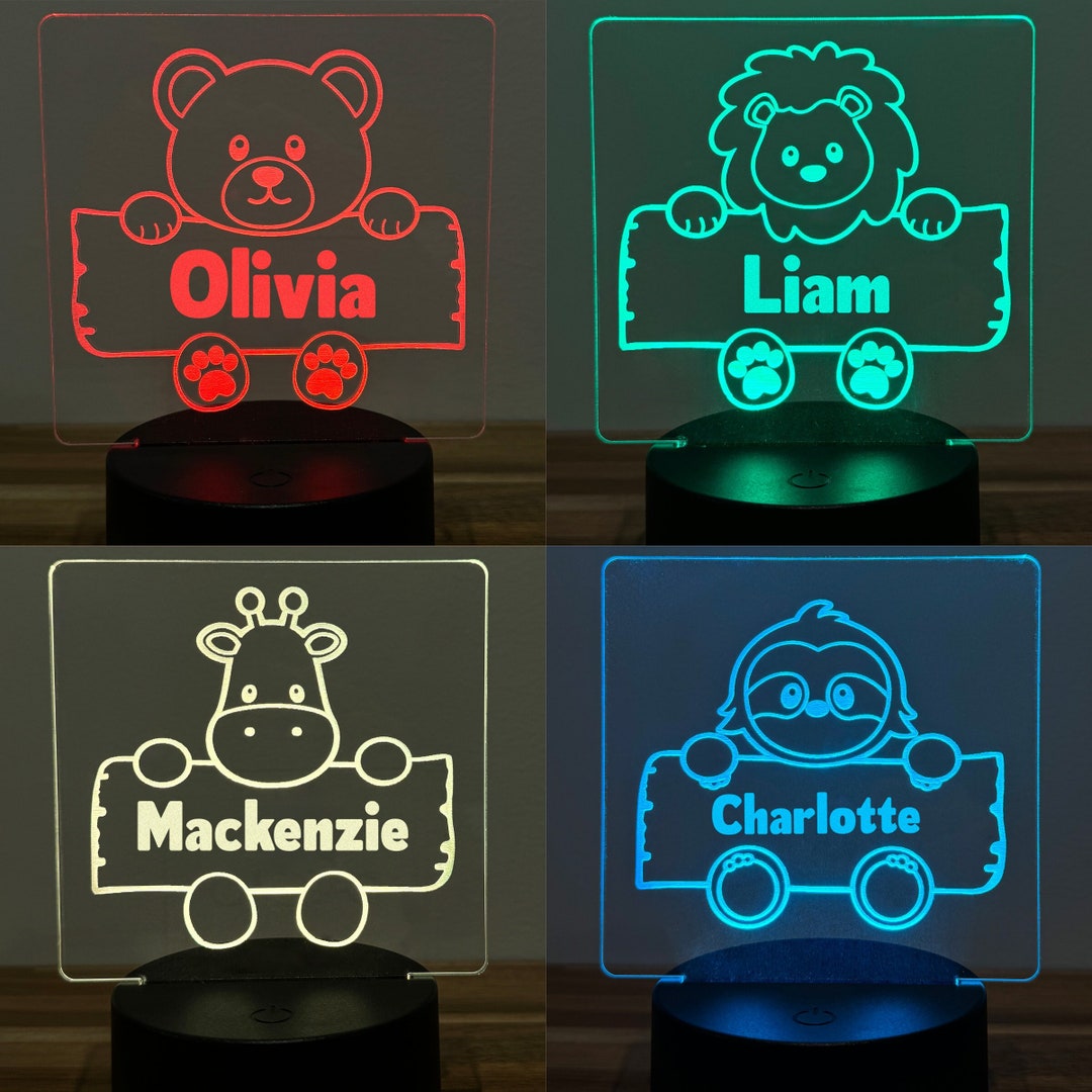 Personalized Teddy Bear, Giraffe, Monkey, Sloth, Lion, LED Night Light ...