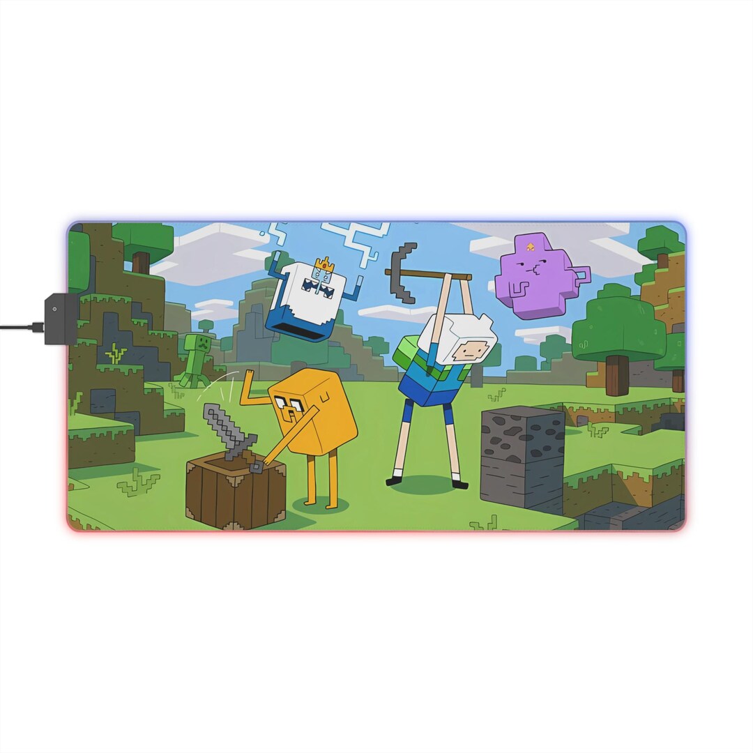Adventure Time X Minecraft Inspired LED Gaming Mouse Pad, Vibrant ...