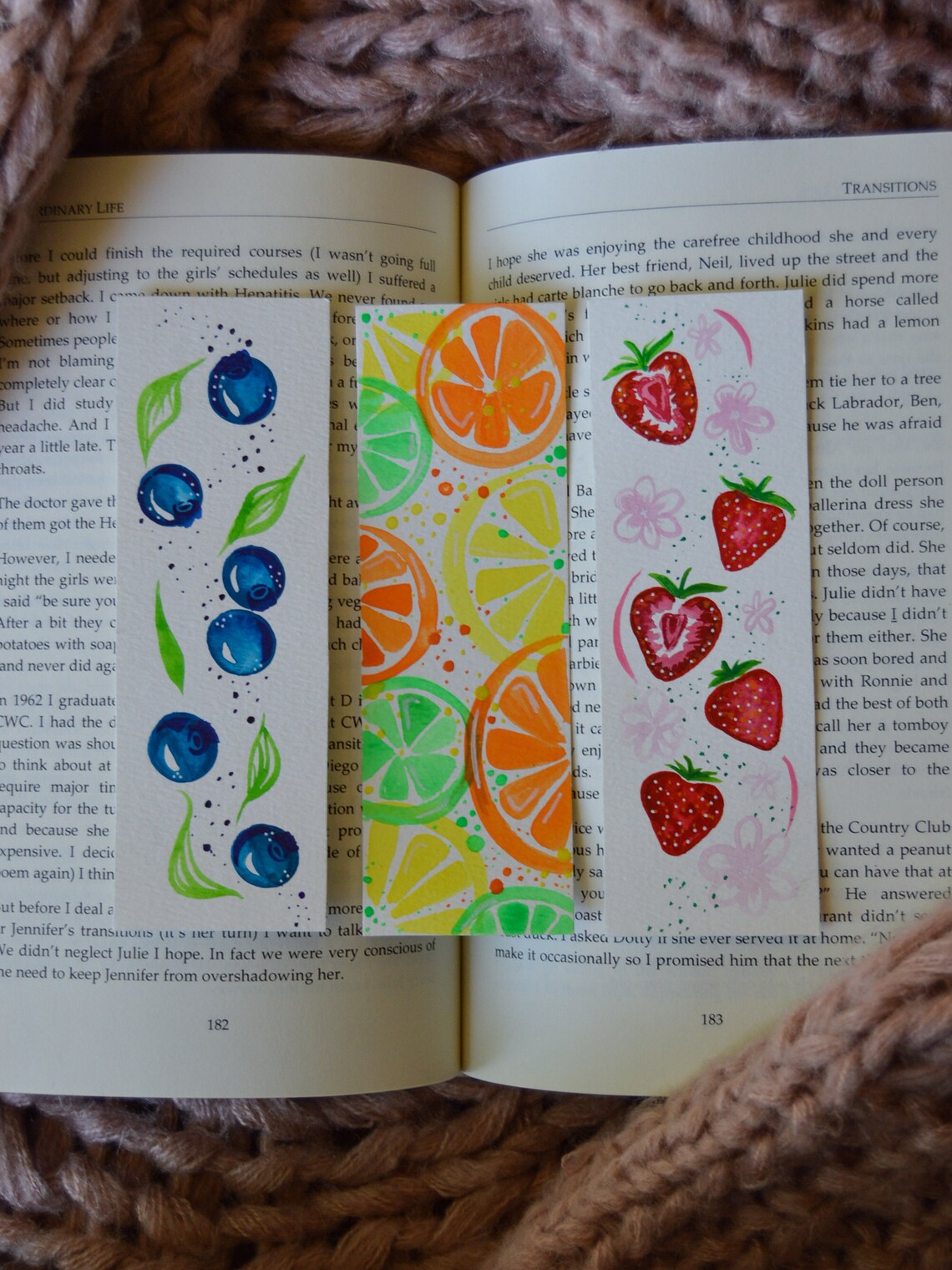 Set of 3 Hand-painted Fruit Watercolor Bookmarks - Etsy
