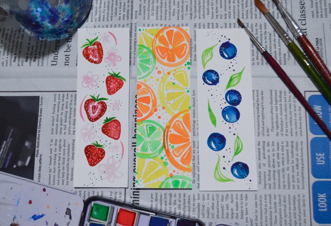 Set of 3 Hand-painted Fruit Watercolor Bookmarks - Etsy