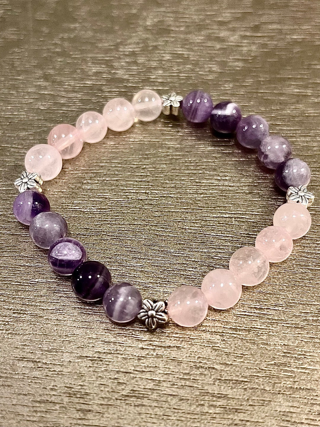 Dream Amethyst and Rose Quartz Peace and Love Natural Crystal Bracelet ...