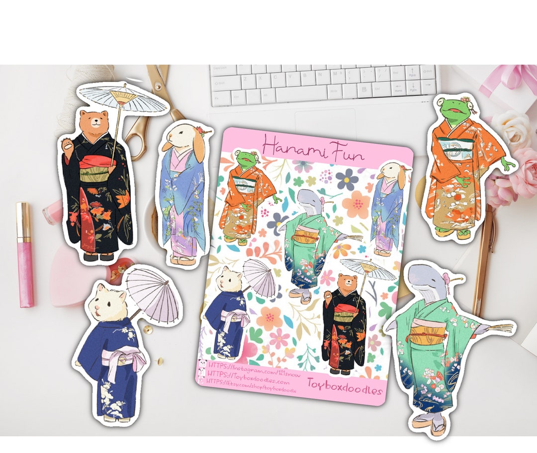 Geisha Animals Japanese Kawaii Sticker Sheet Cute and Kawaii Stickers ...