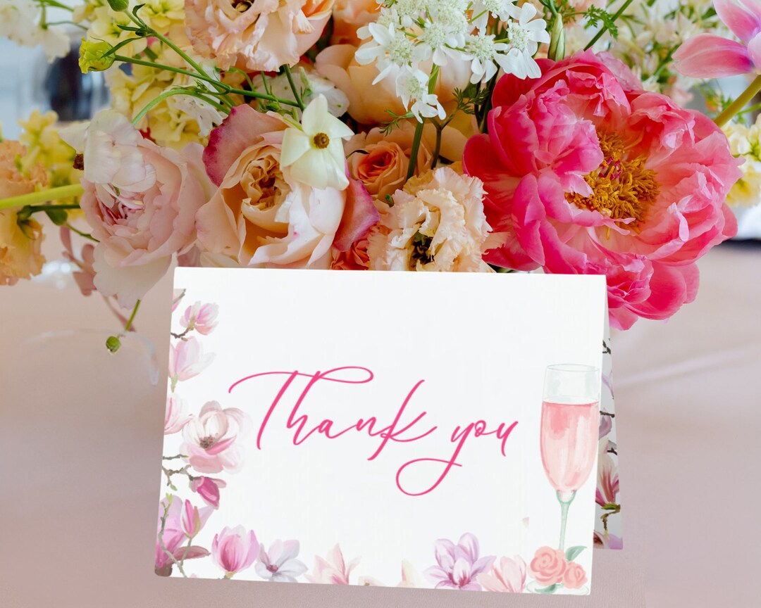 Bridal Shower Thank You Card | Petals & Prosecco Theme| Thank You Cards ...
