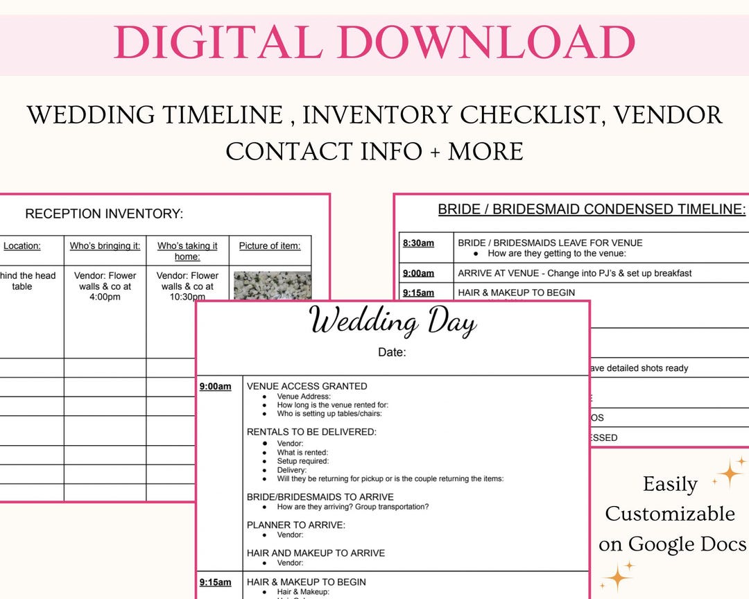 Wedding Planning Timeline Bundle-digital Download, Wedding & Rehearsal ...
