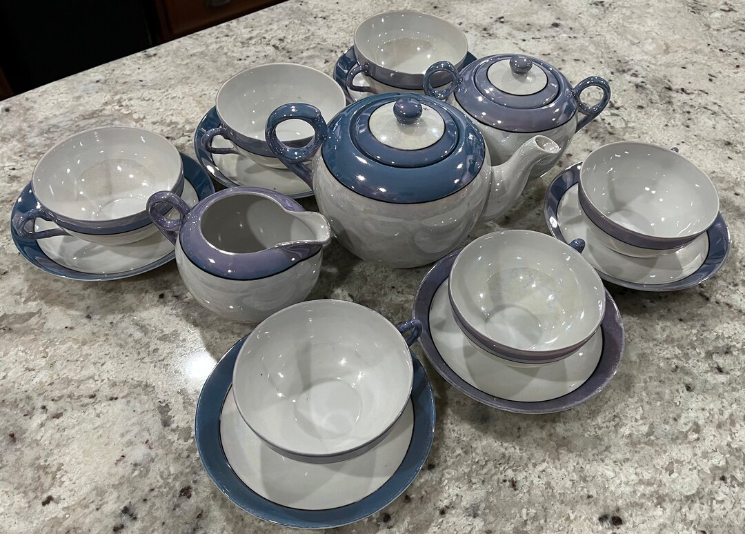 Blue Lusterware Tea Set for 6 From Japan - Etsy