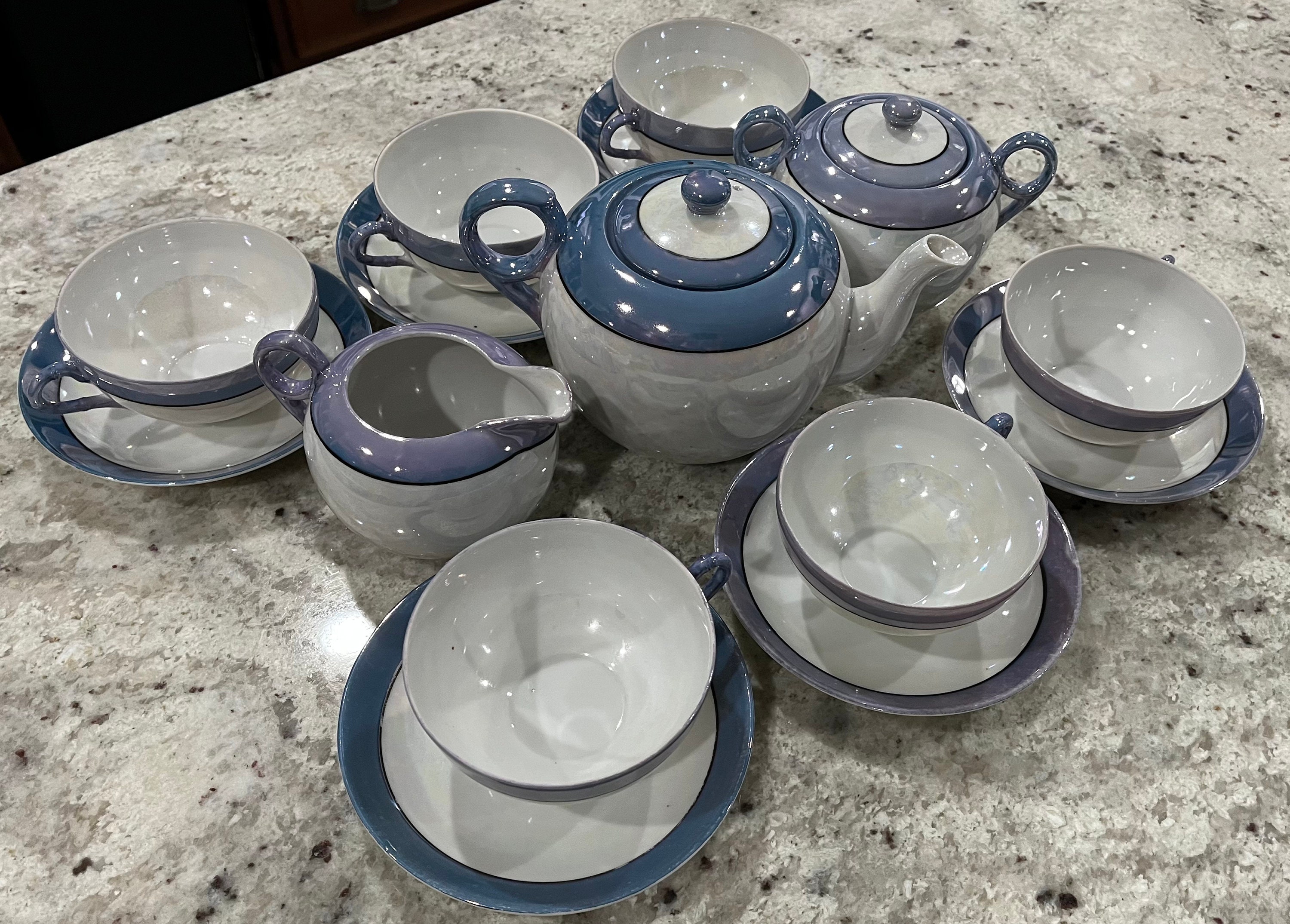 Blue Lusterware Tea Set for 6 From Japan - Etsy