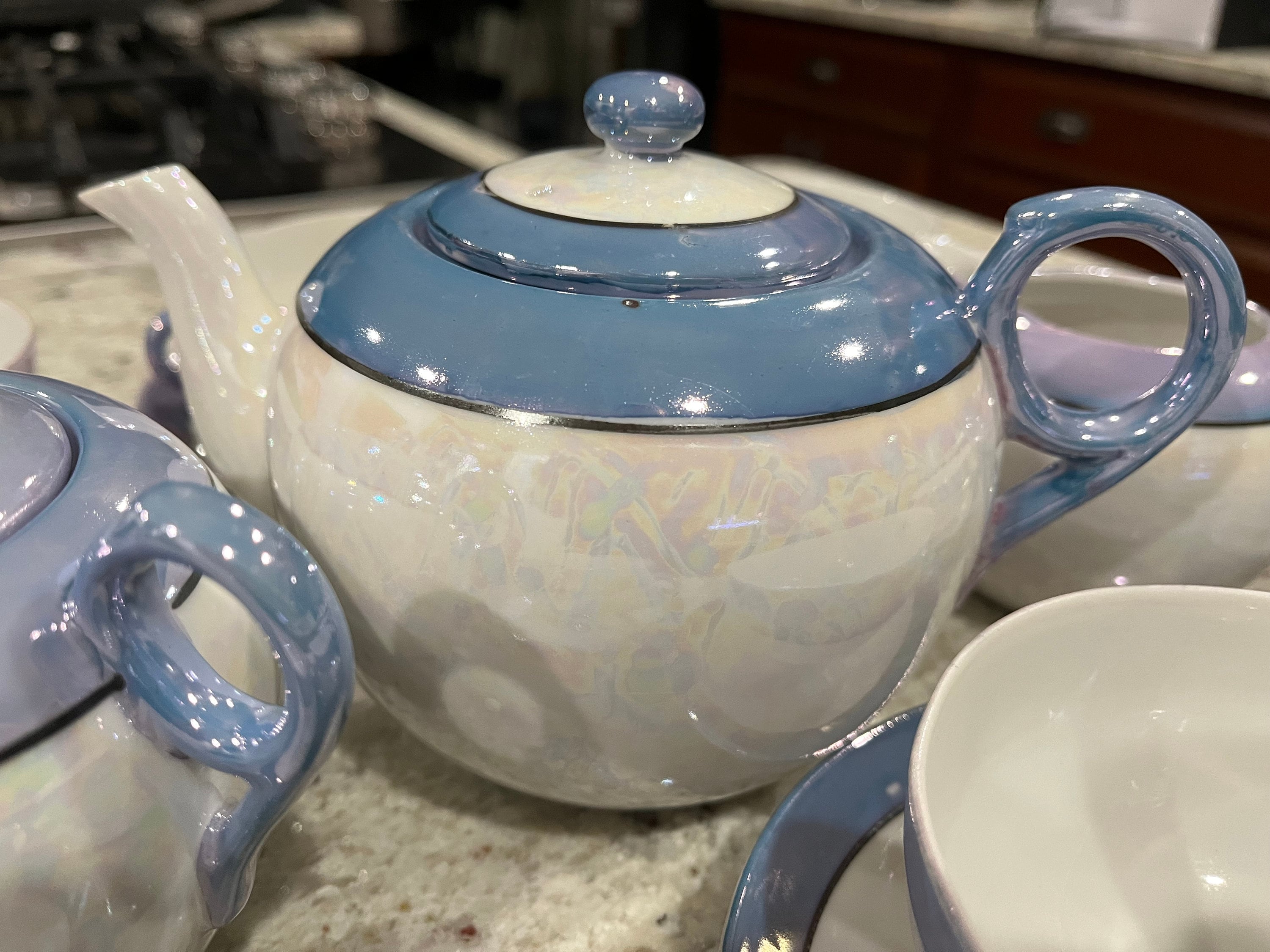 Blue Lusterware Tea Set for 6 From Japan - Etsy