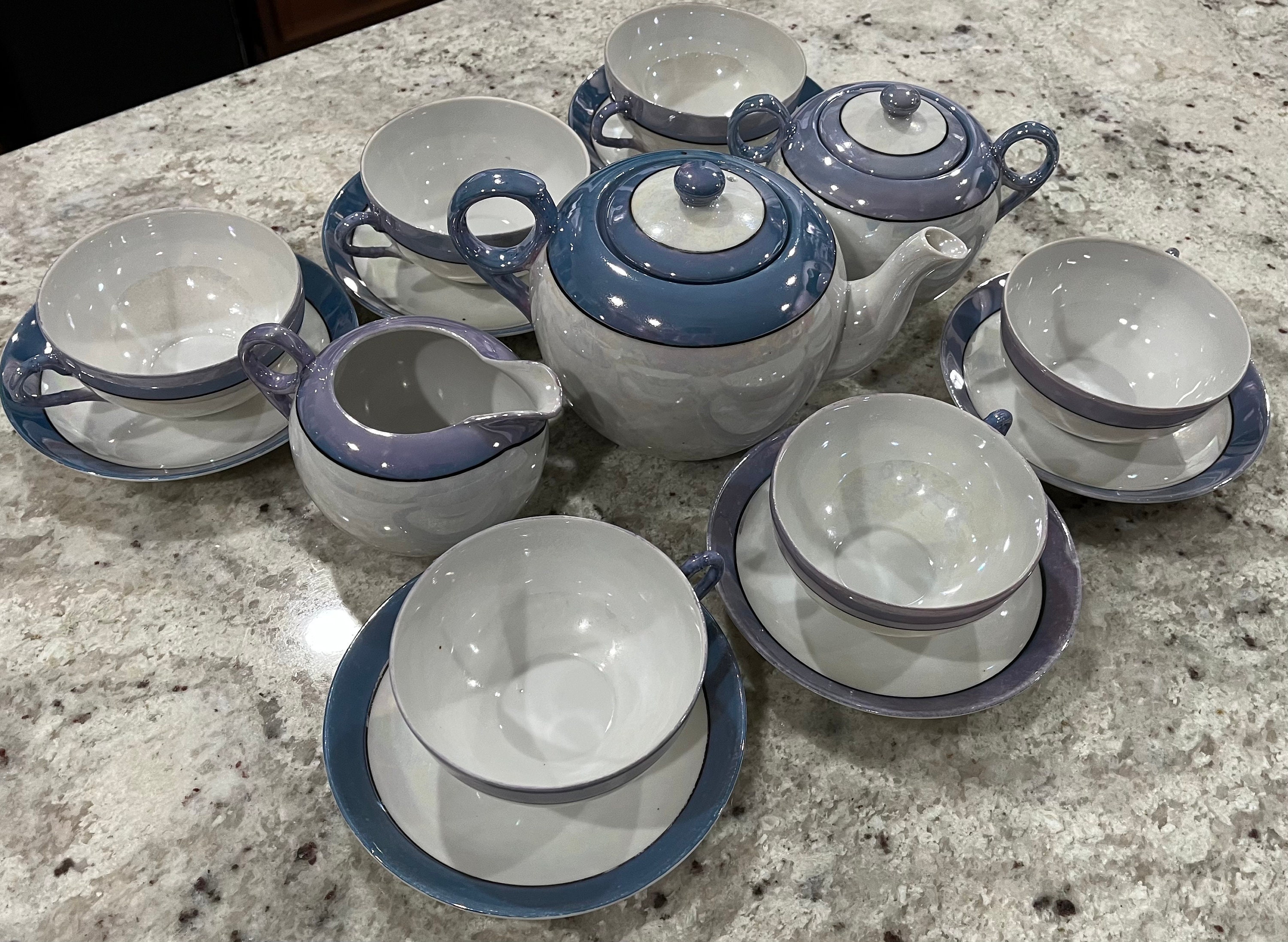 Blue Lusterware Tea Set for 6 From Japan - Etsy