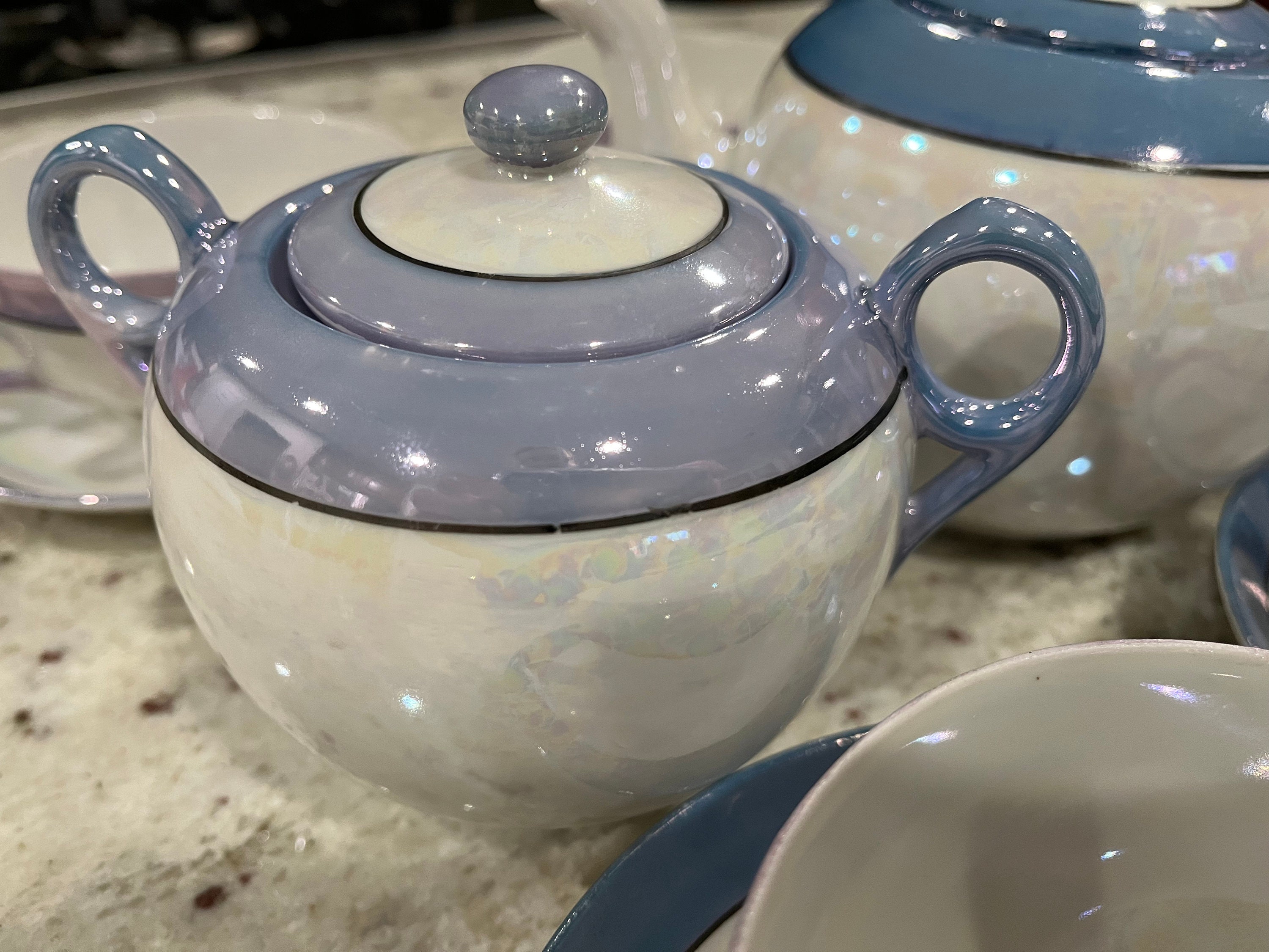 Blue Lusterware Tea Set for 6 From Japan - Etsy