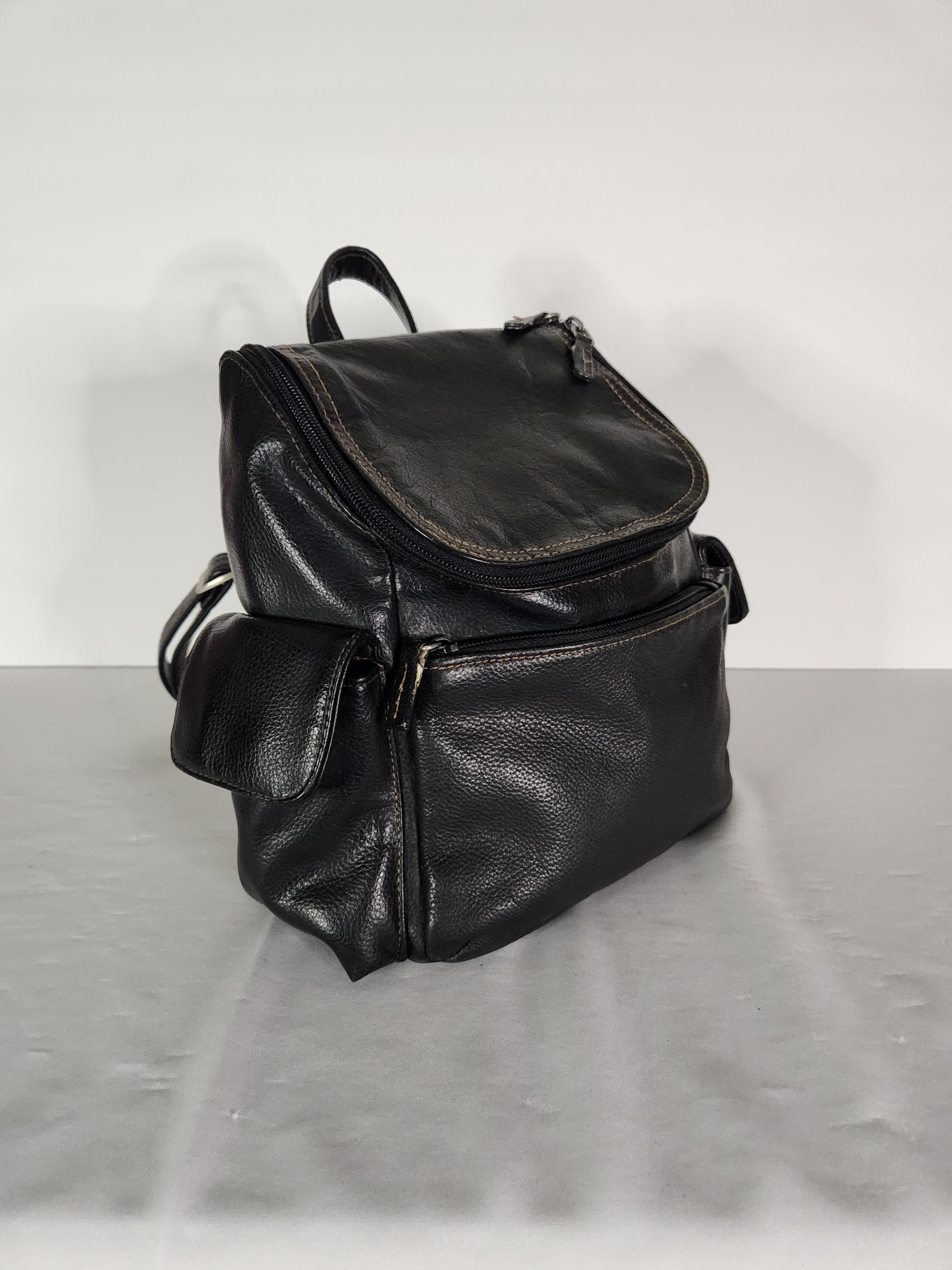 Black Leather Mini Backpack - Etsy