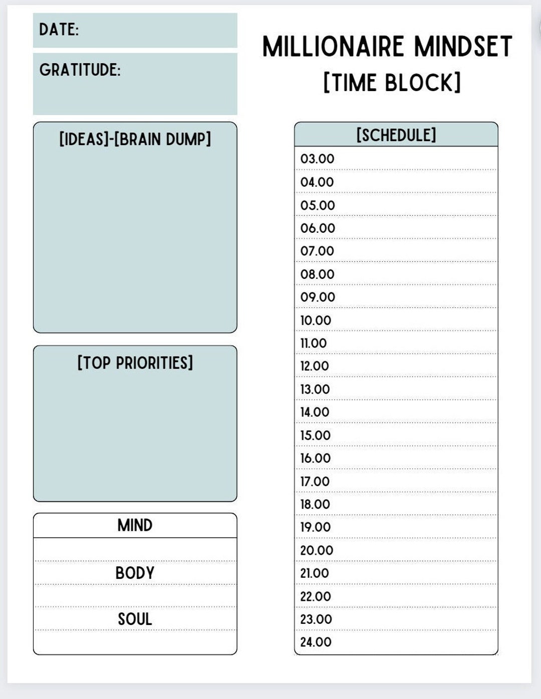 Download Millionaire Mindset Time Block Hourly and Daily Planner ...