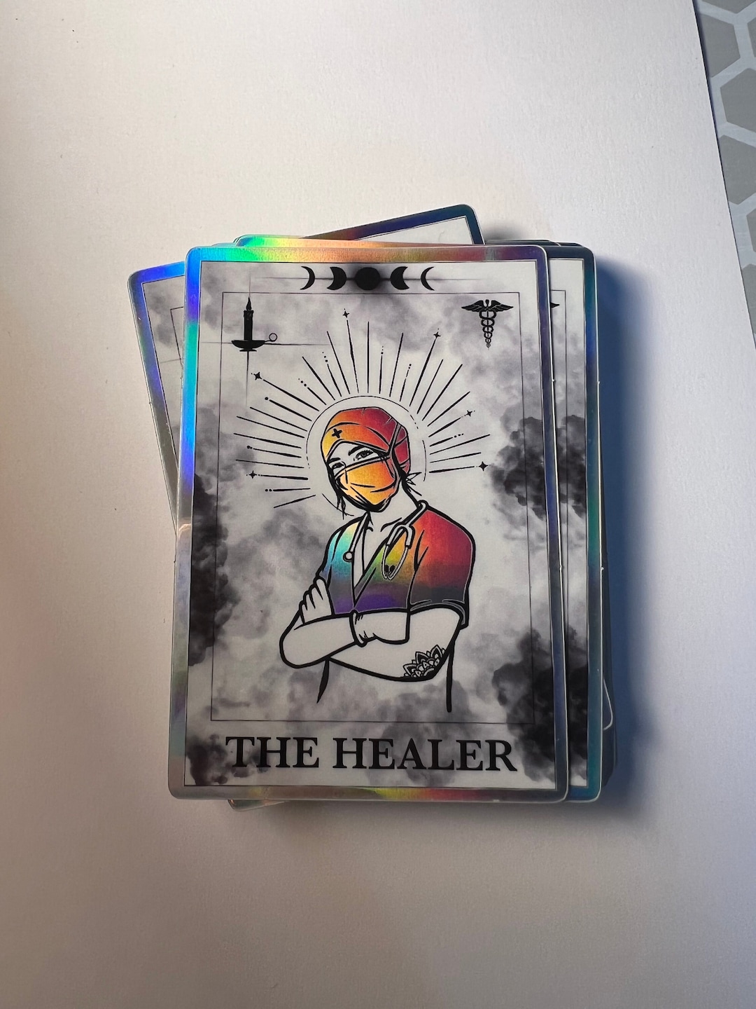Mini Holographic the Healer Tarot Card Sticker Nurse - Etsy
