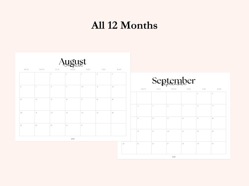 2023 Monthly Calendar Horizontal Printable Calendar Template A4 Letter ...