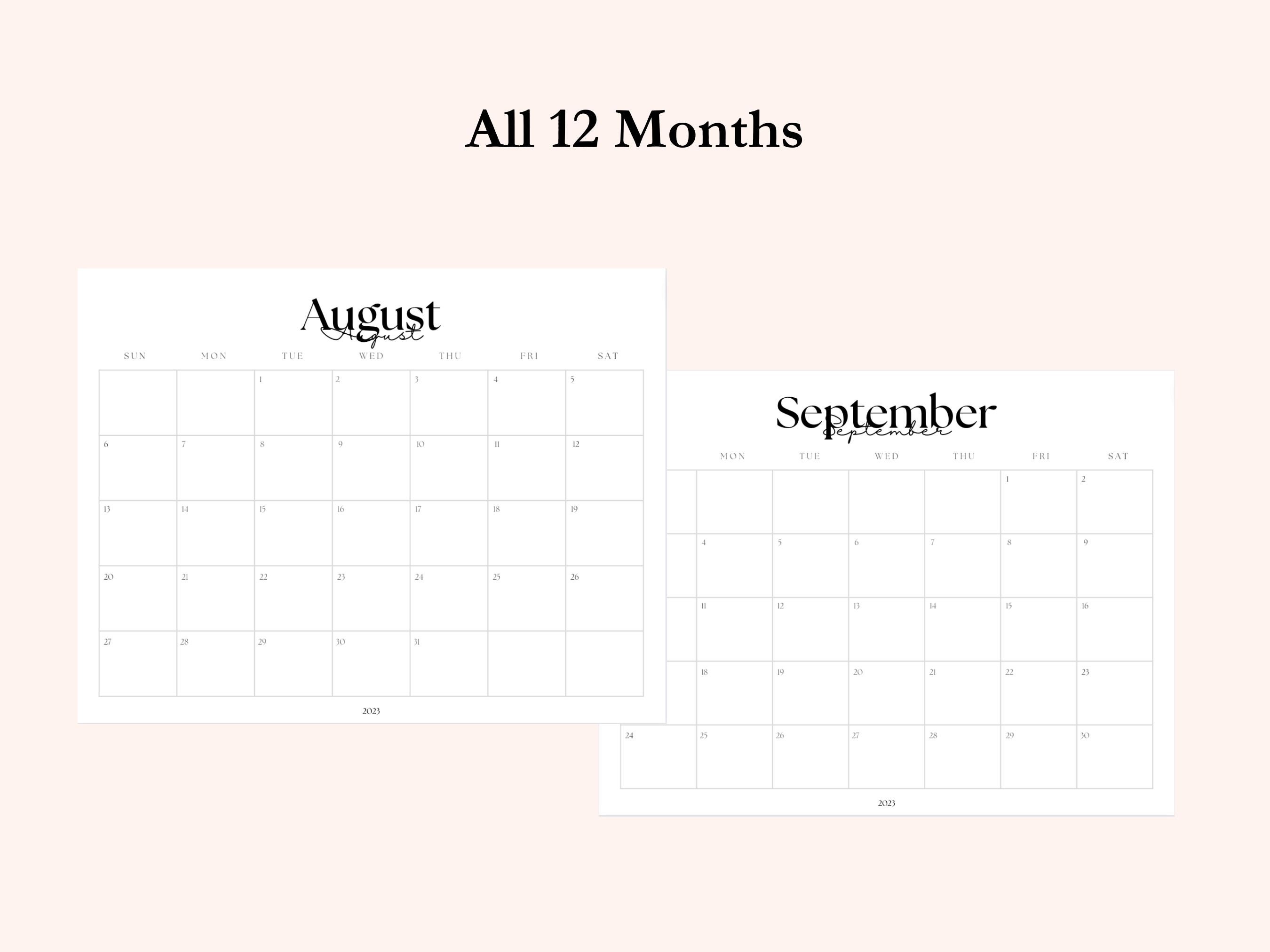 2023 Monthly Calendar Horizontal Printable Calendar Template A4 Letter ...