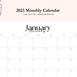 2023 Monthly Calendar Horizontal Printable Calendar Template A4 Letter ...