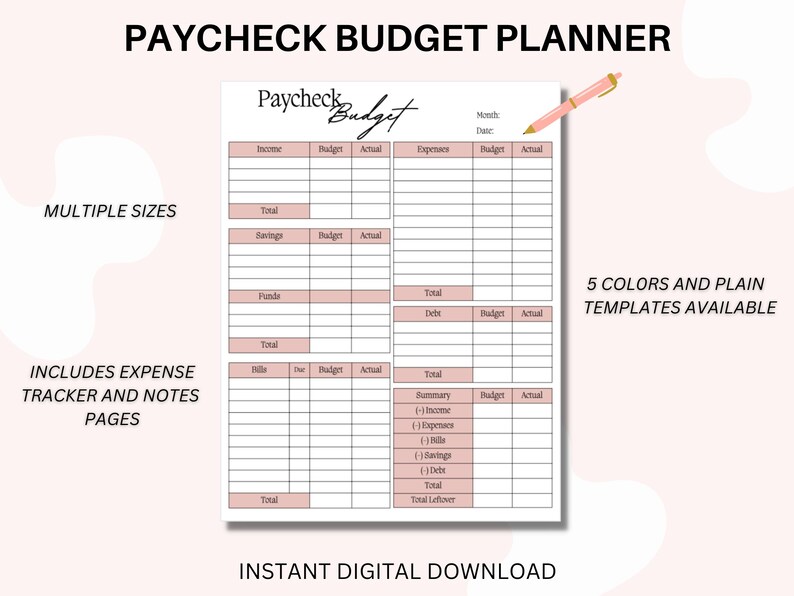 Paycheck Budget Tracker | Printable Budget | Paycheck Stub | Budget ...