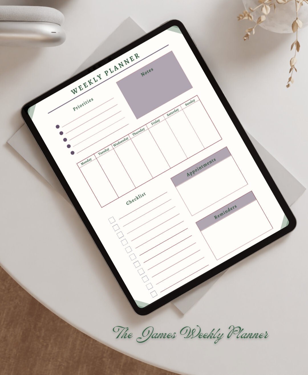 Weekly Planner Undated Digital Download Print for Goodnotes, Samsung ...