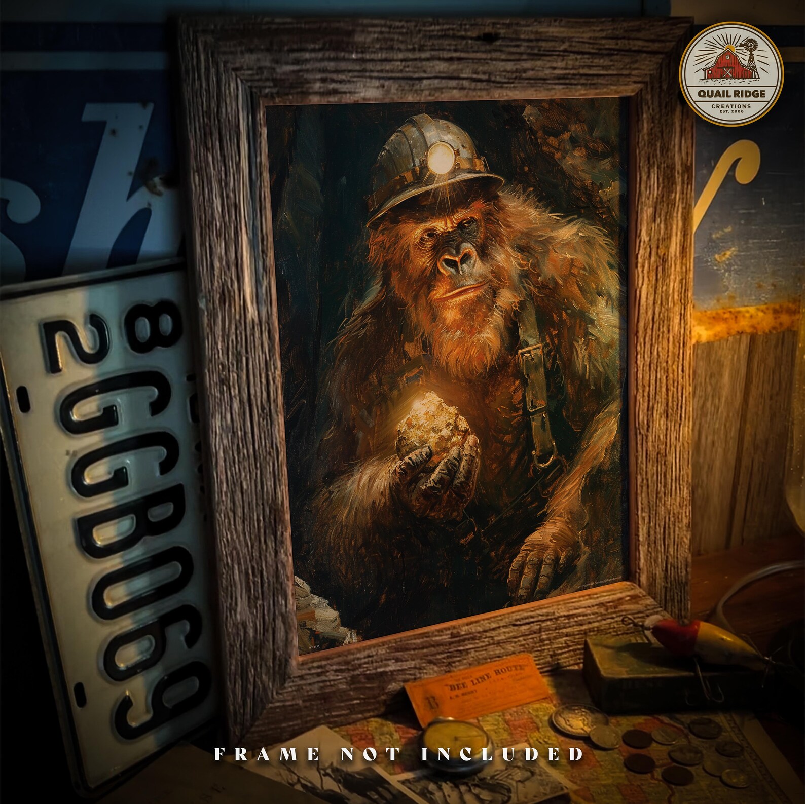 Vintage Bigfoot Gold Miner Art Print: Sasquatch Gold Panning Poster ...