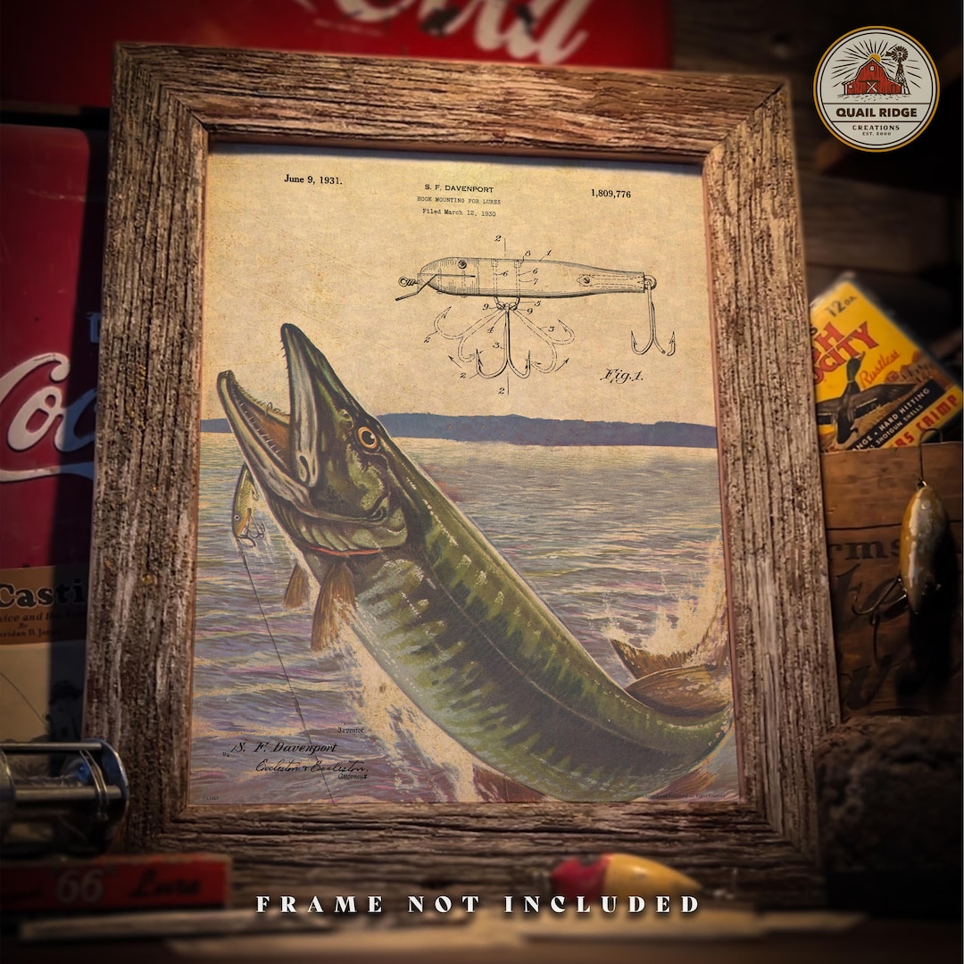 Vintage Muskie Fishing Lure Patent Art Print: Cabin Lake House Decor - Etsy