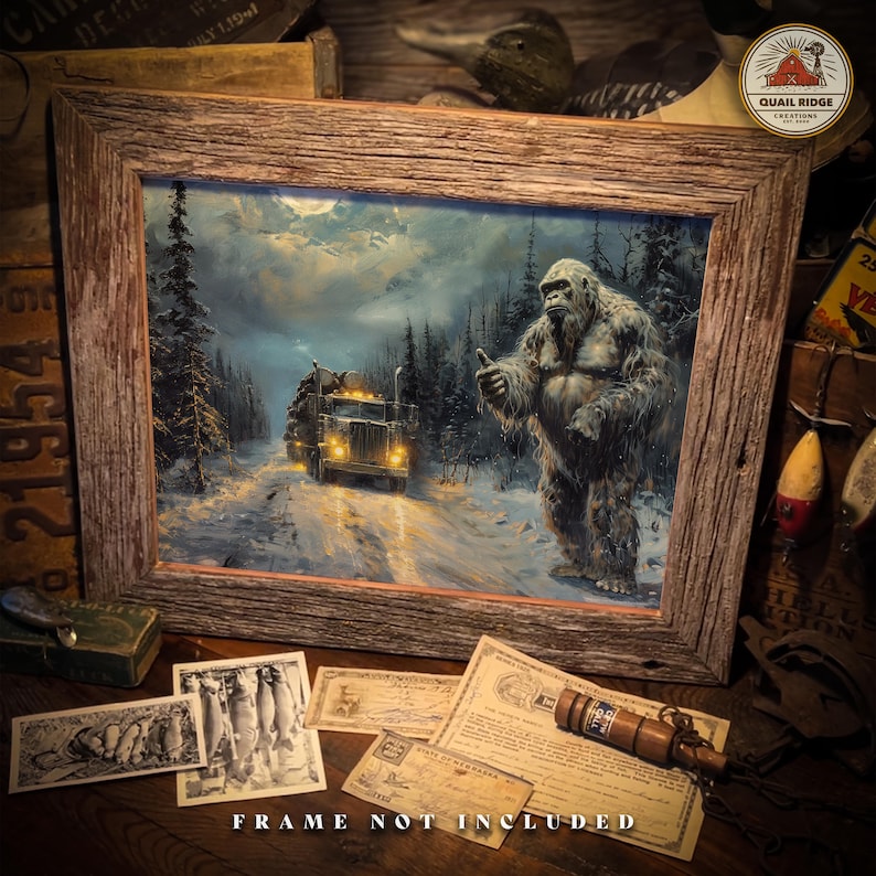 Sasquatch Bigfoot Semi Truck Art Print: Logging Cabin Decor (11x14 ...