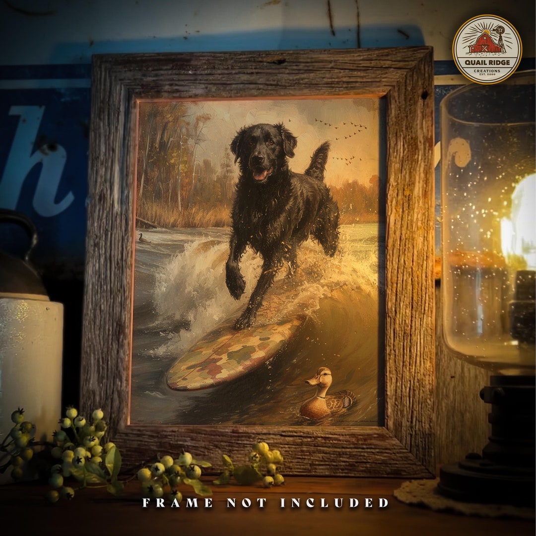 Black Lab Surfing Art Print: Duck Hunting Cabin Decor (11x14 Unframed ...