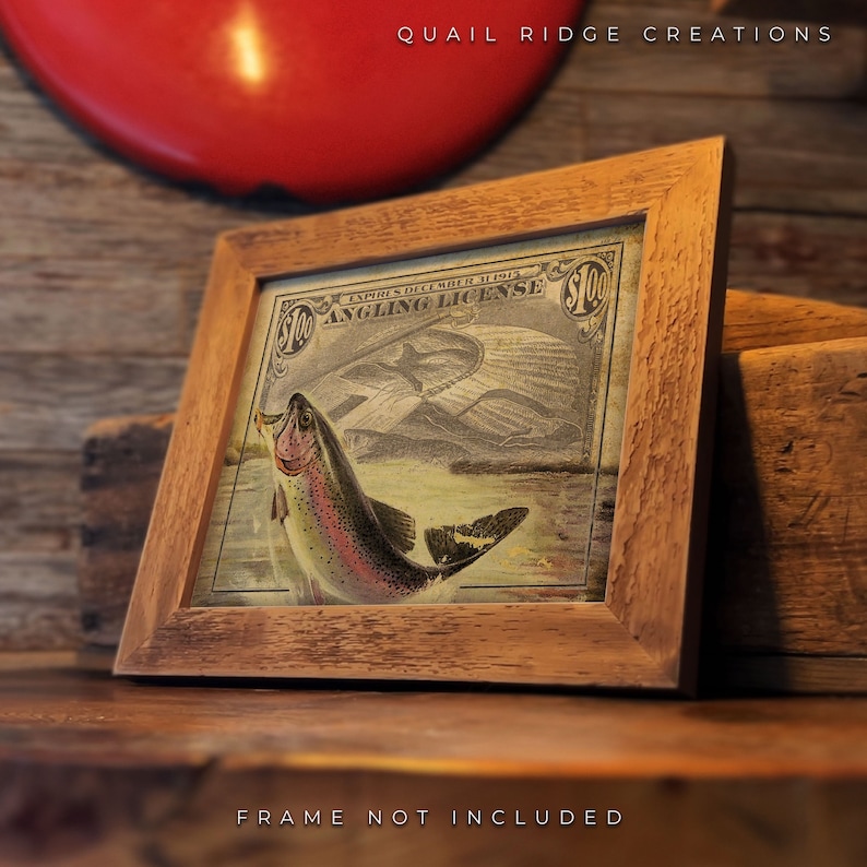 Vintage Fishing License Art Print 8x10 Unframed Rainbow Trout - Etsy